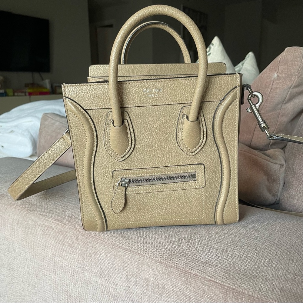 Celine Nano Luggage Bag In Drummed Calfskin Dune - Gem